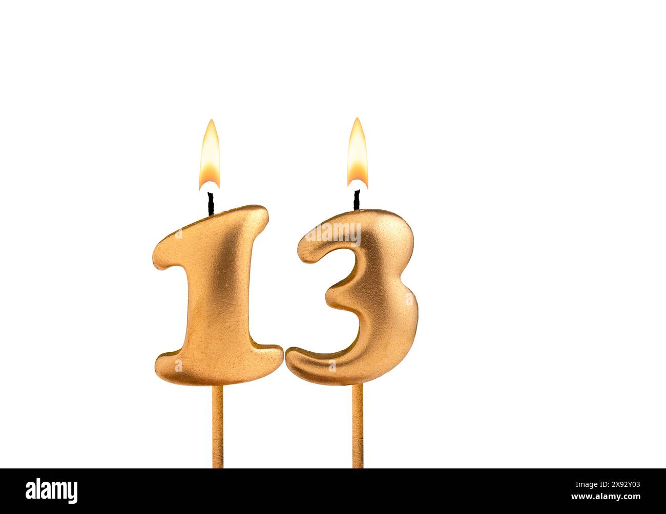 Golden candle number 13 - Birthday on white background Stock Photo - Alamy