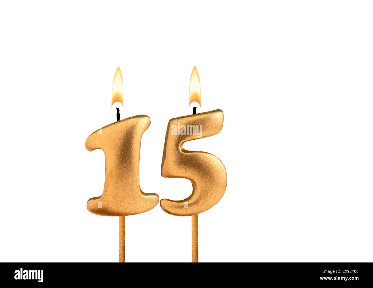 Golden candle number 15 - Birthday on white background Stock Photo - Alamy