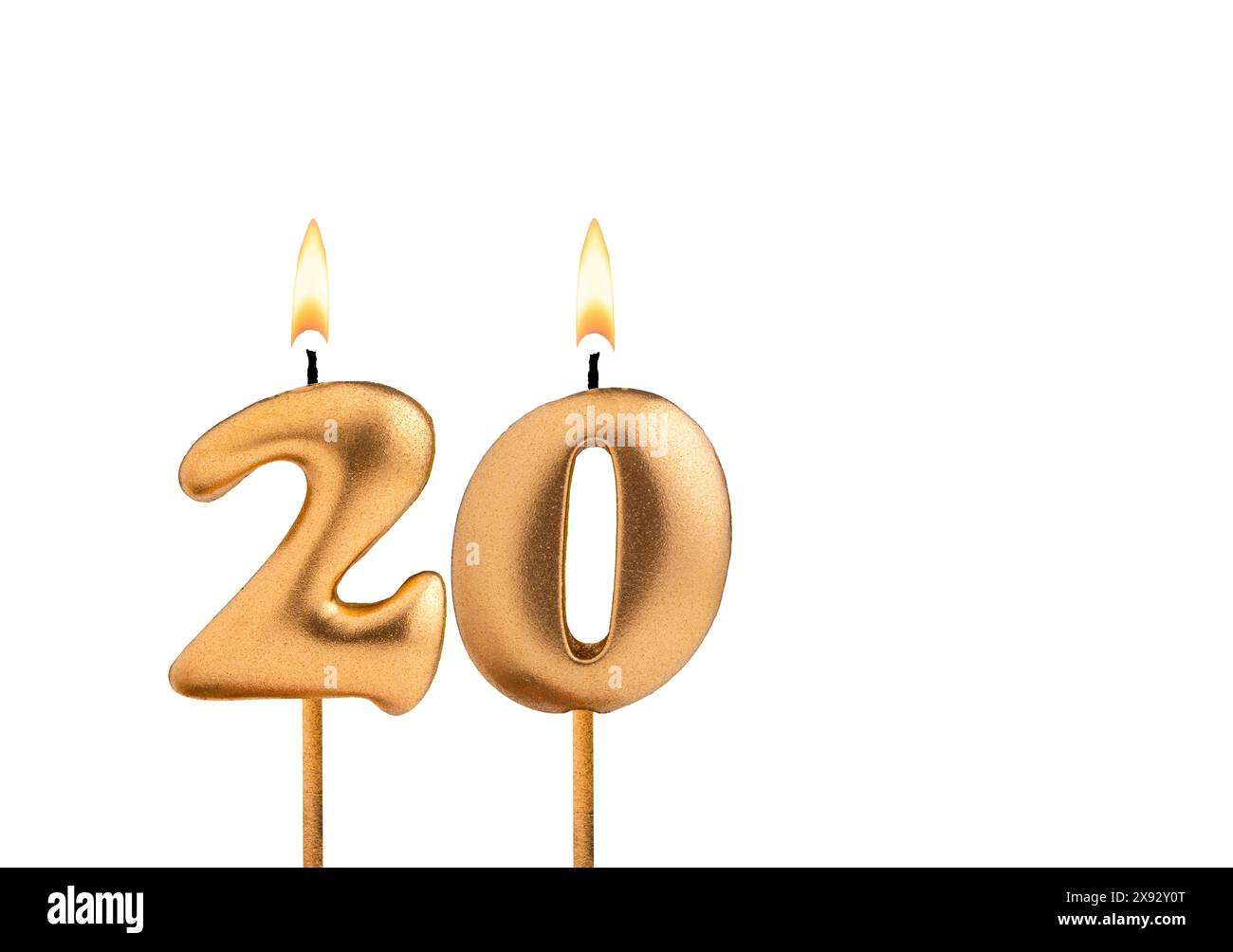 Birthday number 20 - Golden candle on white background Stock Photo - Alamy