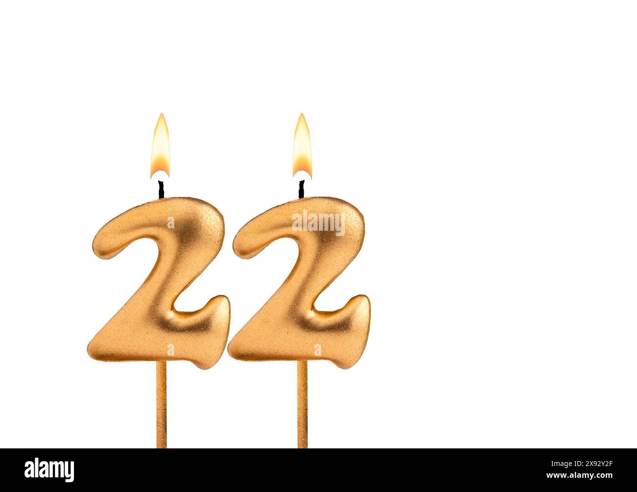 Birthday number 22 - Golden candle on white background Stock Photo - Alamy