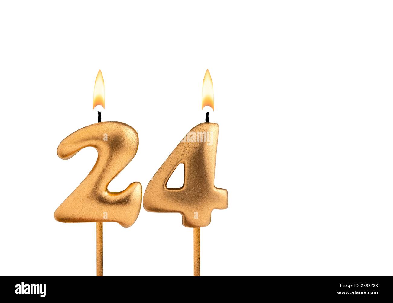 Birthday number 24 - Golden candle on white background Stock Photo - Alamy
