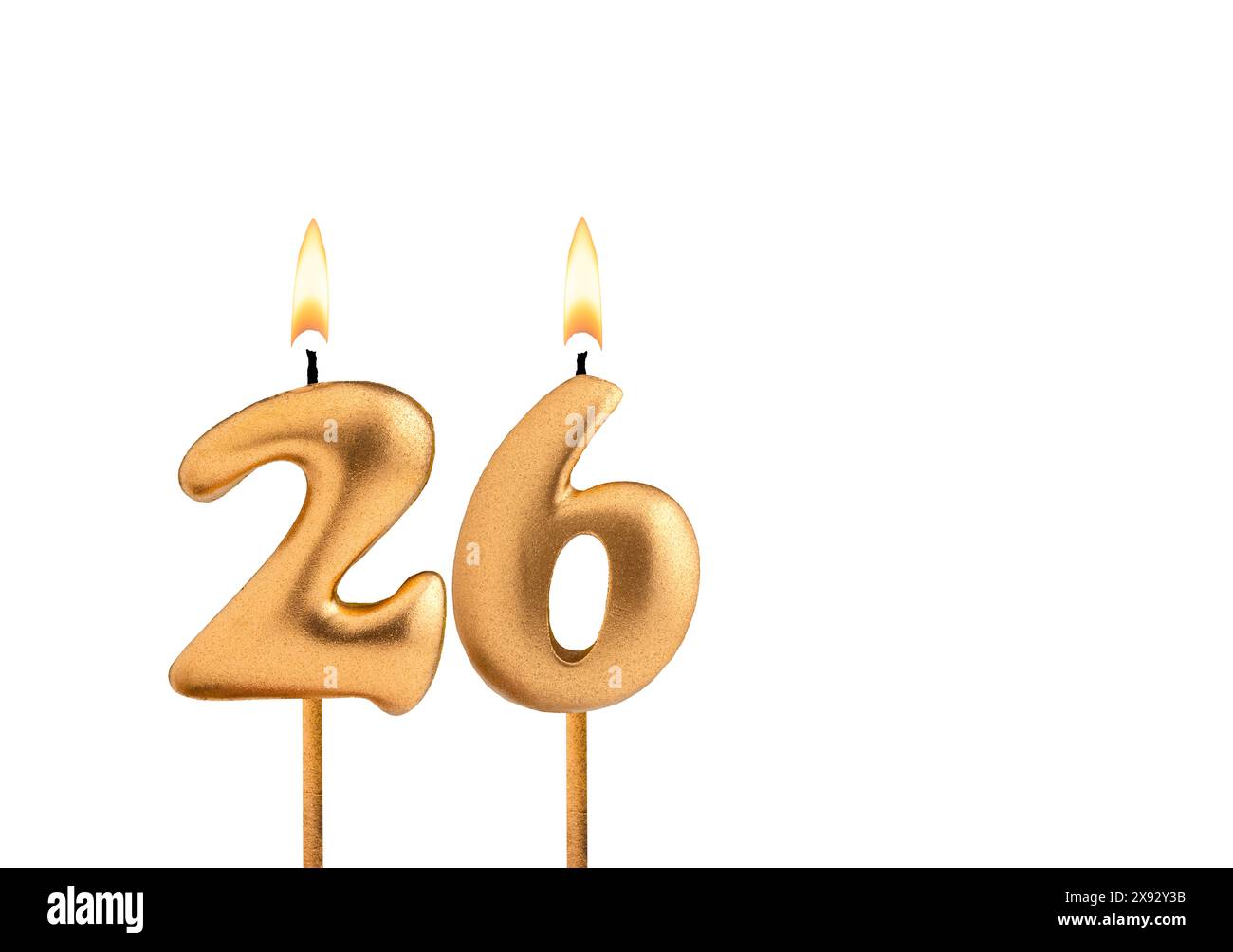 Birthday number 26 - Golden candle on white background Stock Photo - Alamy