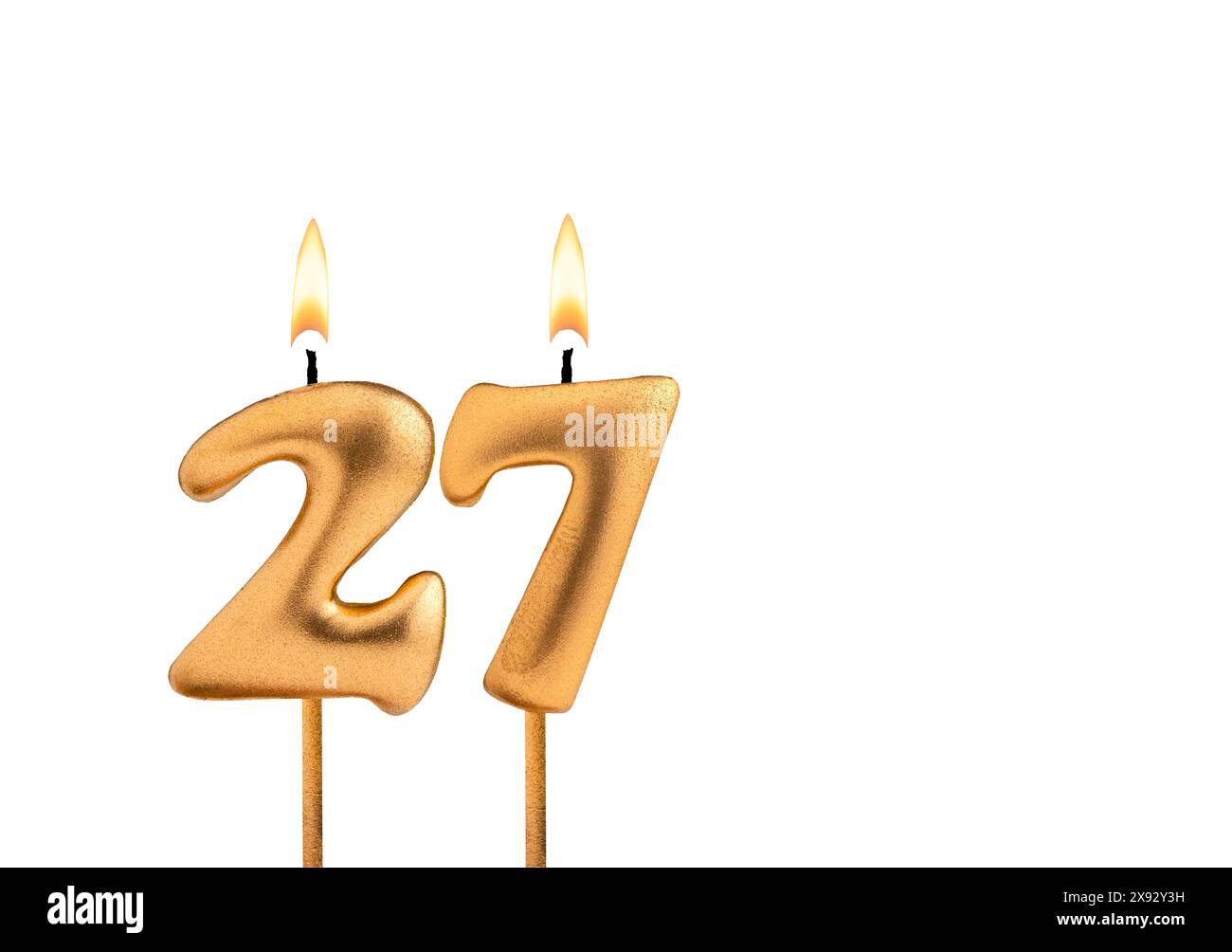 Golden candle number 27 - Birthday on white background Stock Photo - Alamy