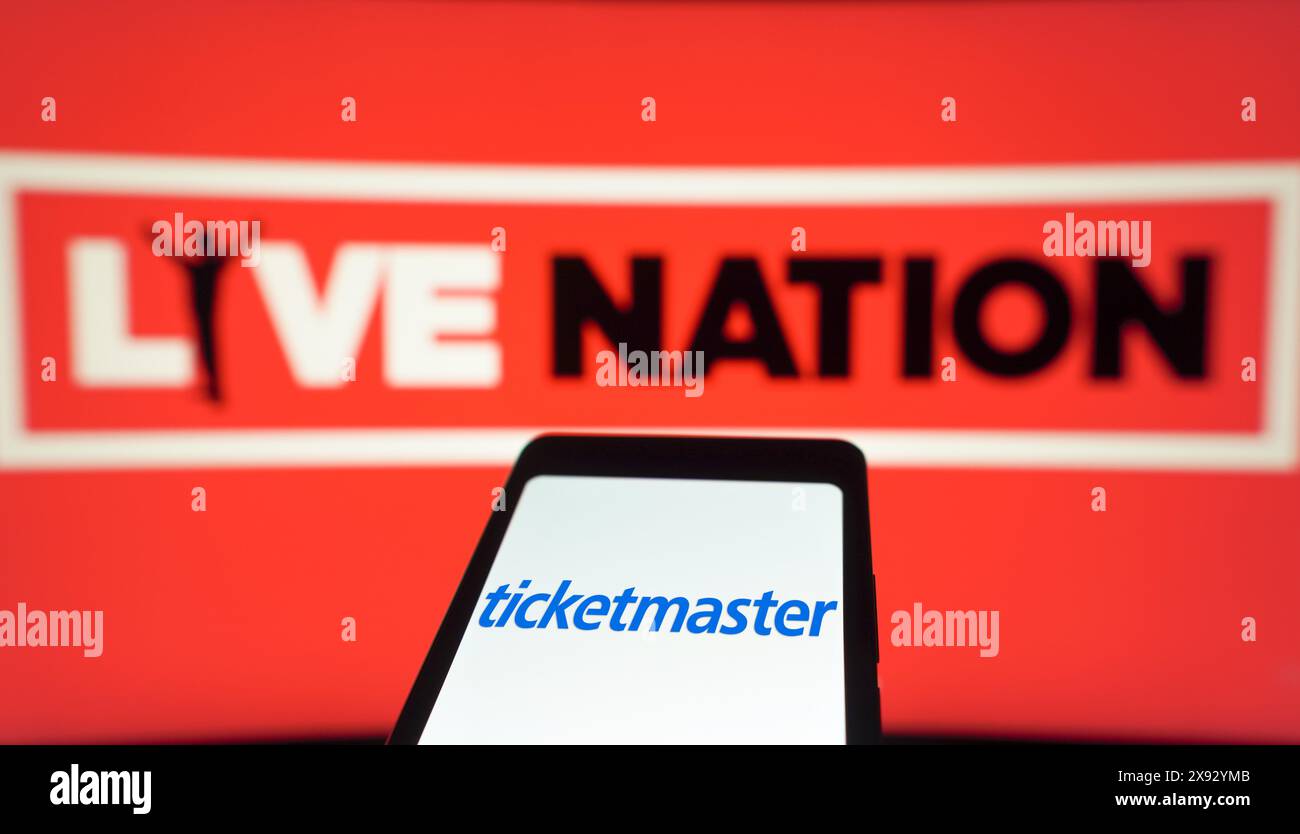 In this photo illustration, the Ticketmaster logo is displayed on a ...