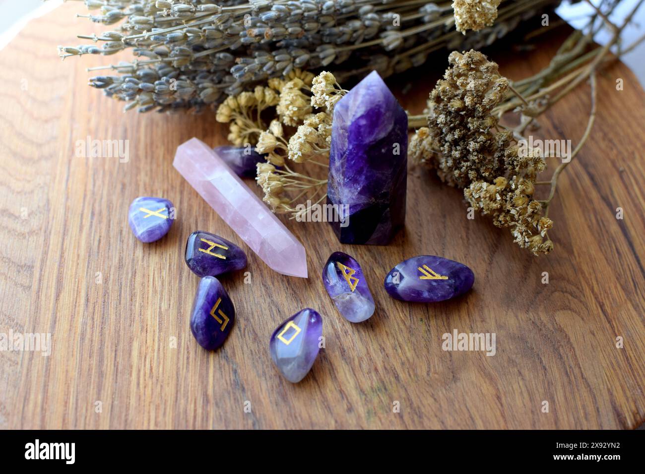 Scandinavian runes made of amethysts, semi-precious stone crystals and ...