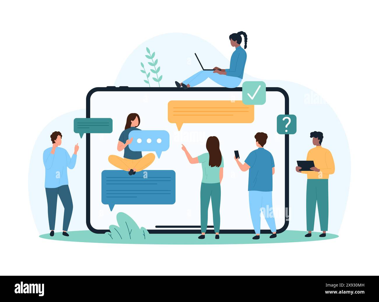 Chat messages, communication via messenger mobile app on tablet screen ...