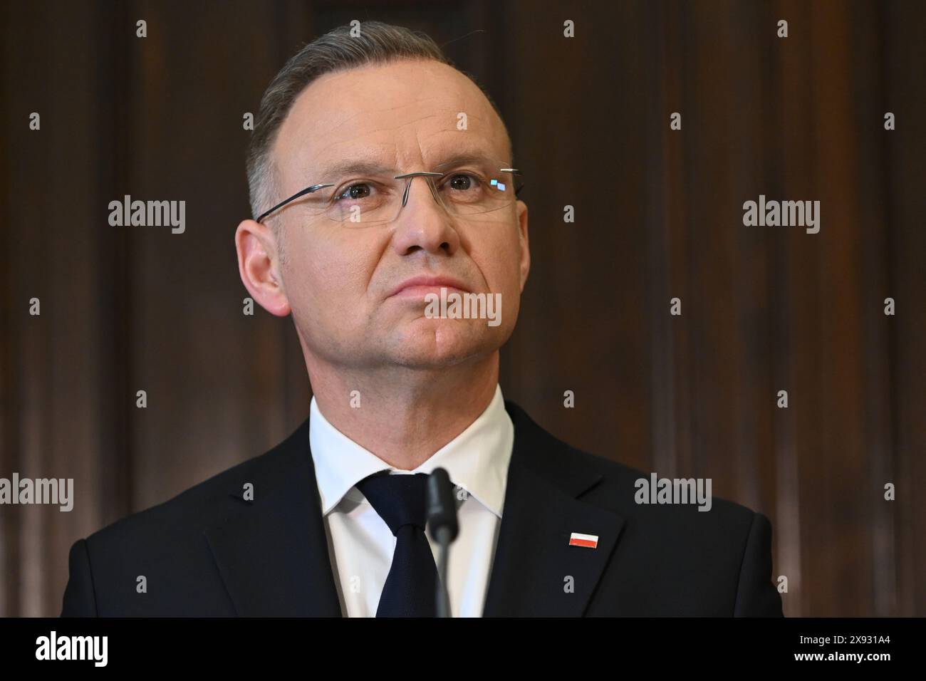 Polish president Andrzej Duda is seen during the press conference prior ...