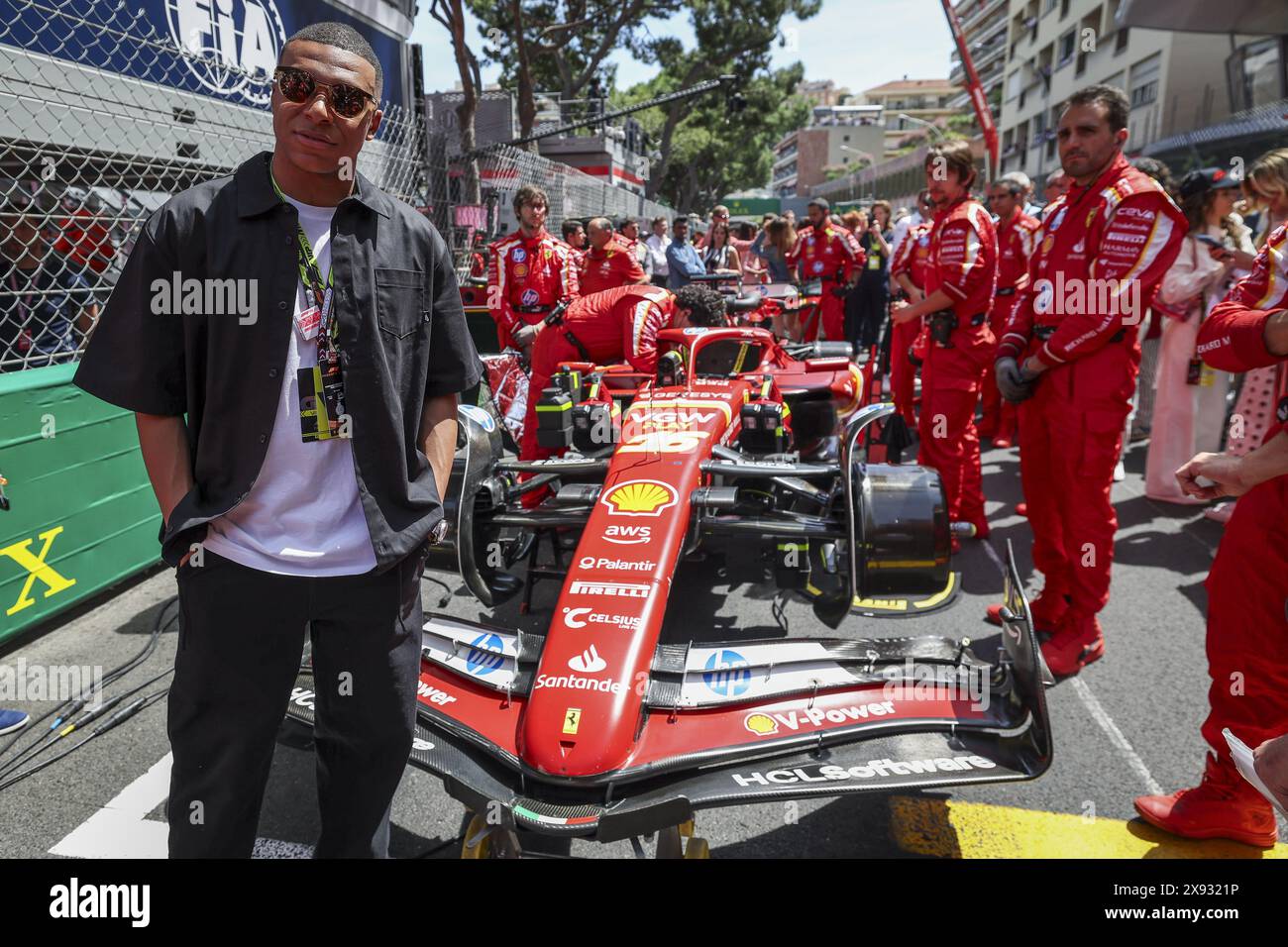 Kylian MBAPPE (fra) of PSG on the grid with Scuderia Ferrari during the ...