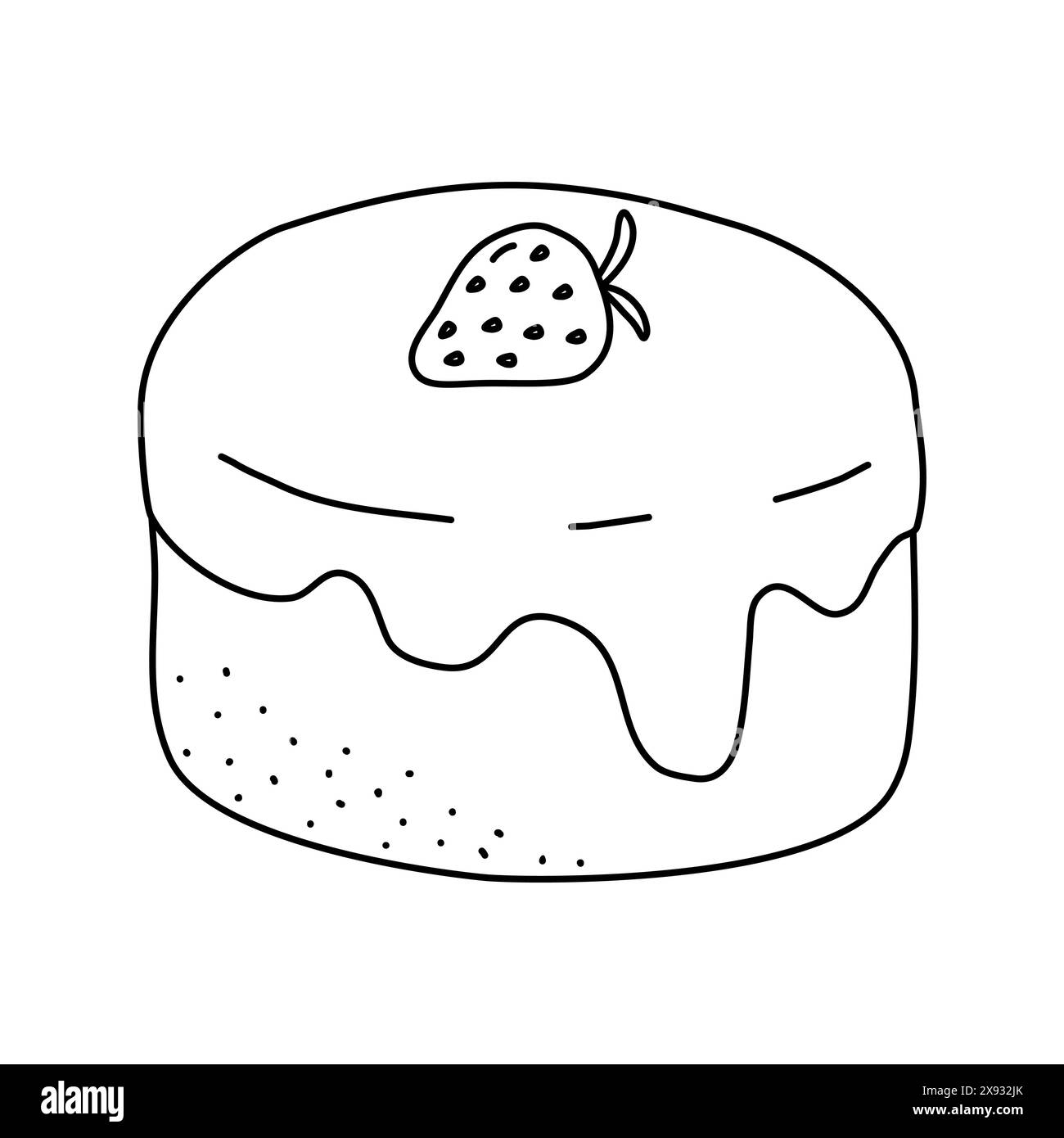 Sponge cake coated with cream, decorated with strawberry, doodle style ...