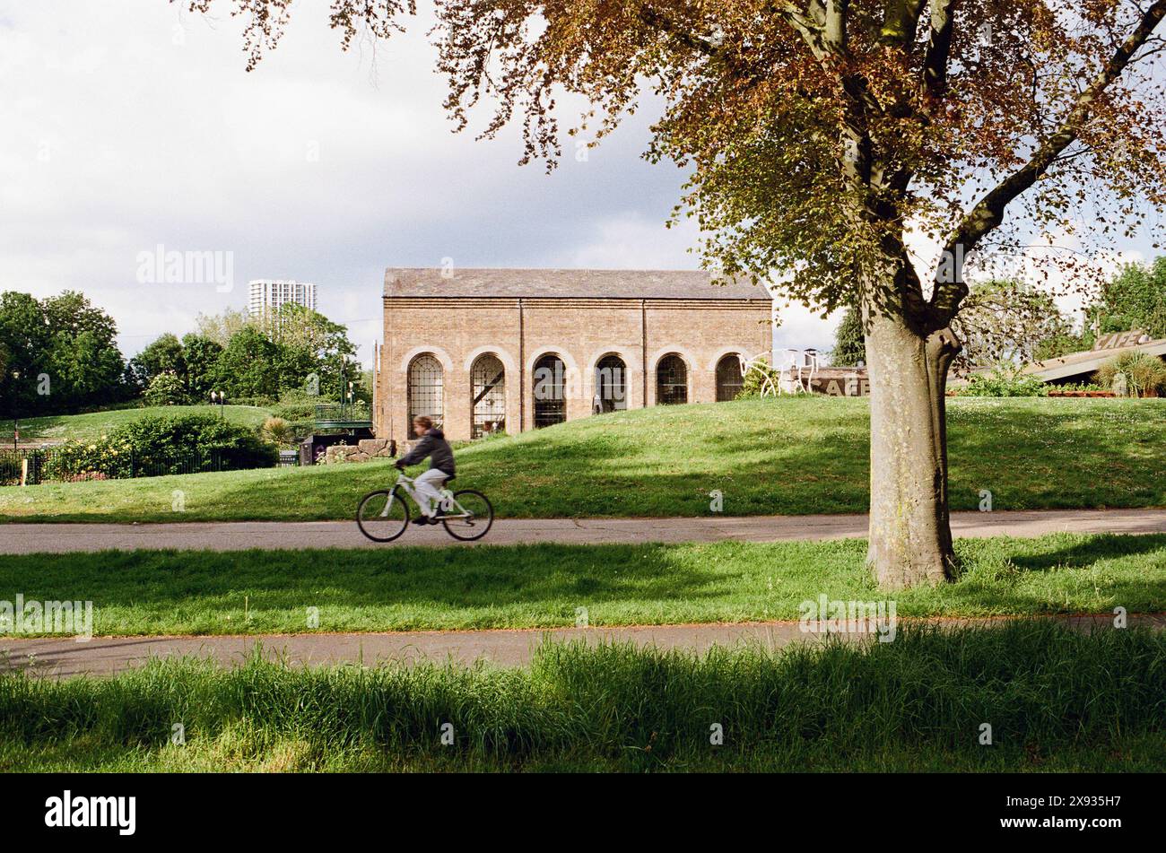 Markfield Park, South Tottenham, London UK, in springtime, with the ...