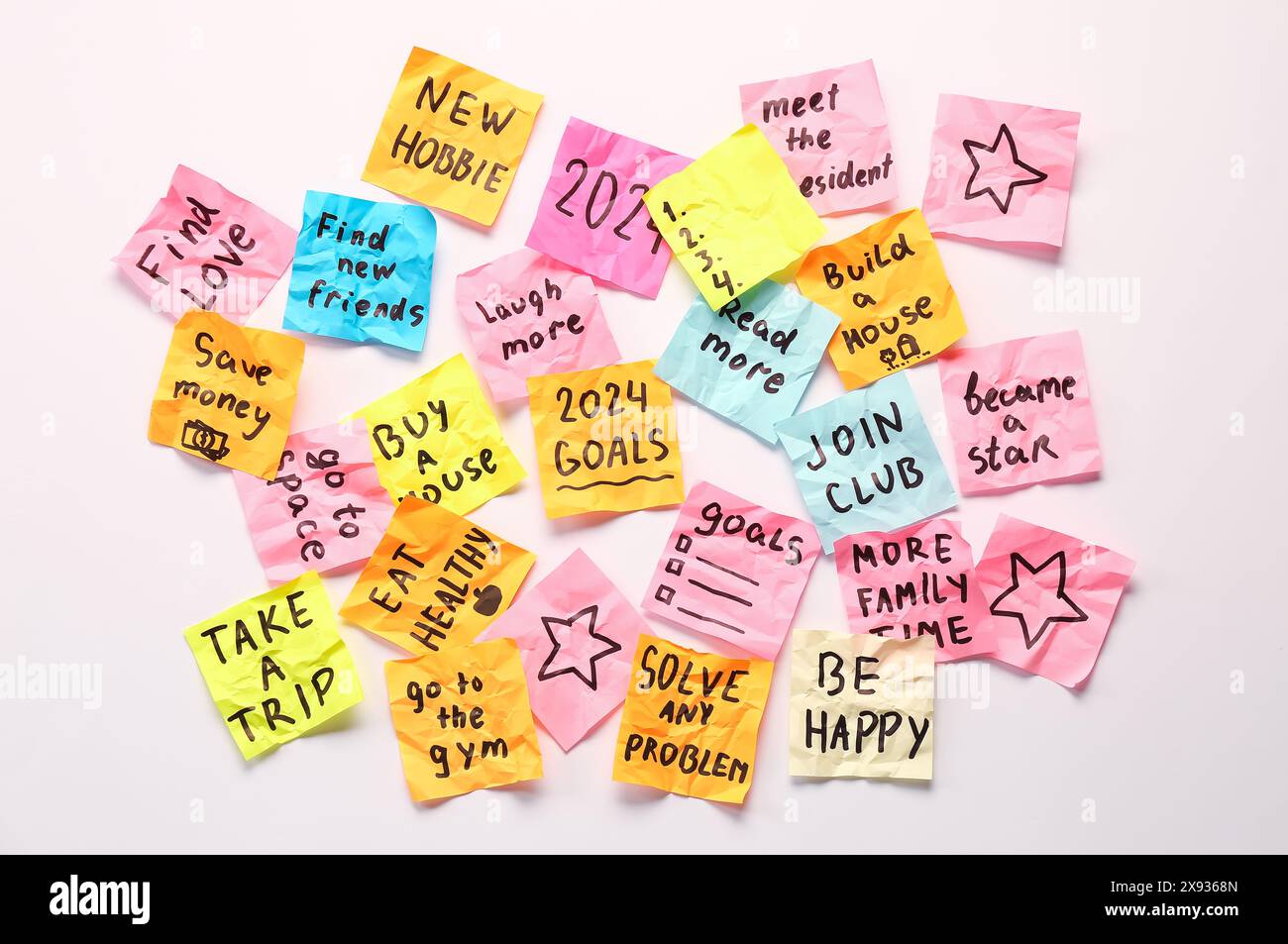 Sticky notes with different goals for 2024 on white background Stock ...