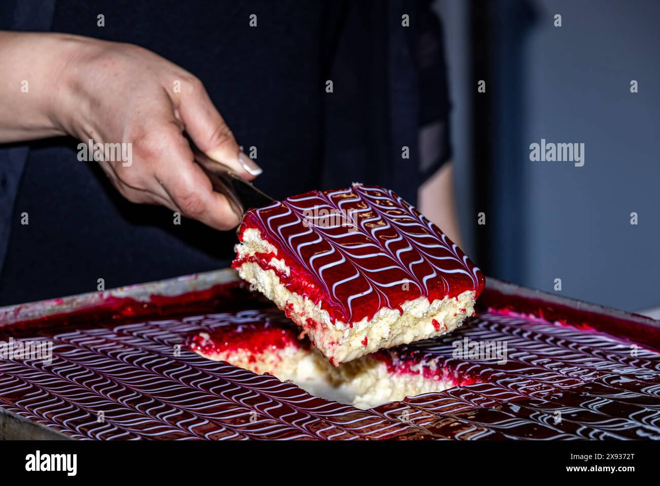Chef prepares trilece dessert in the kitchen. Turkish Traditional ...