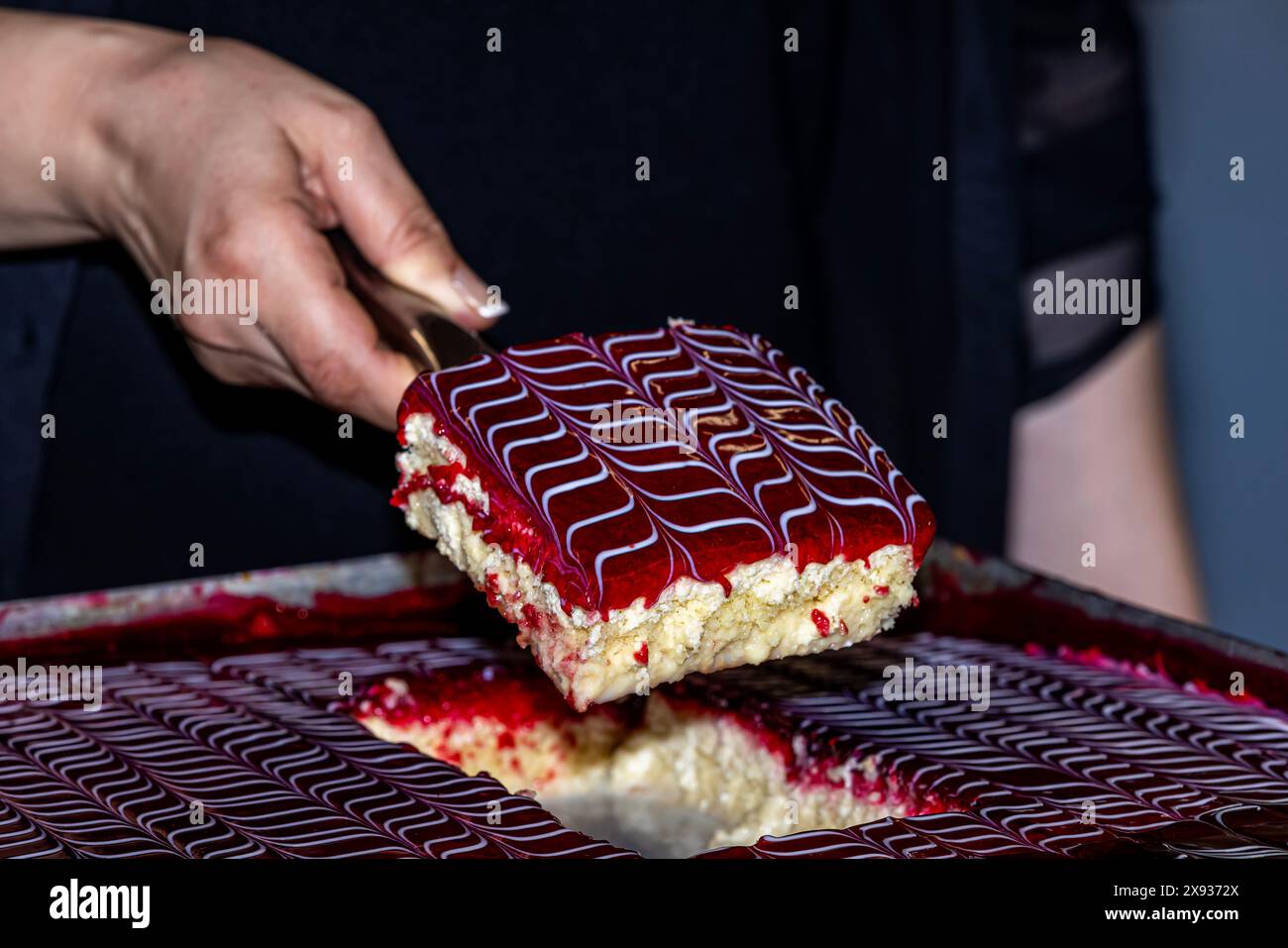 Chef prepares trilece dessert in the kitchen. Turkish Traditional ...
