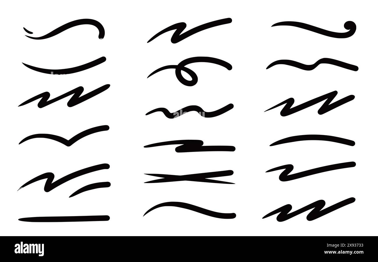 Squiggle brush scribble underline. Marker pen emphasis highlight swoosh ...