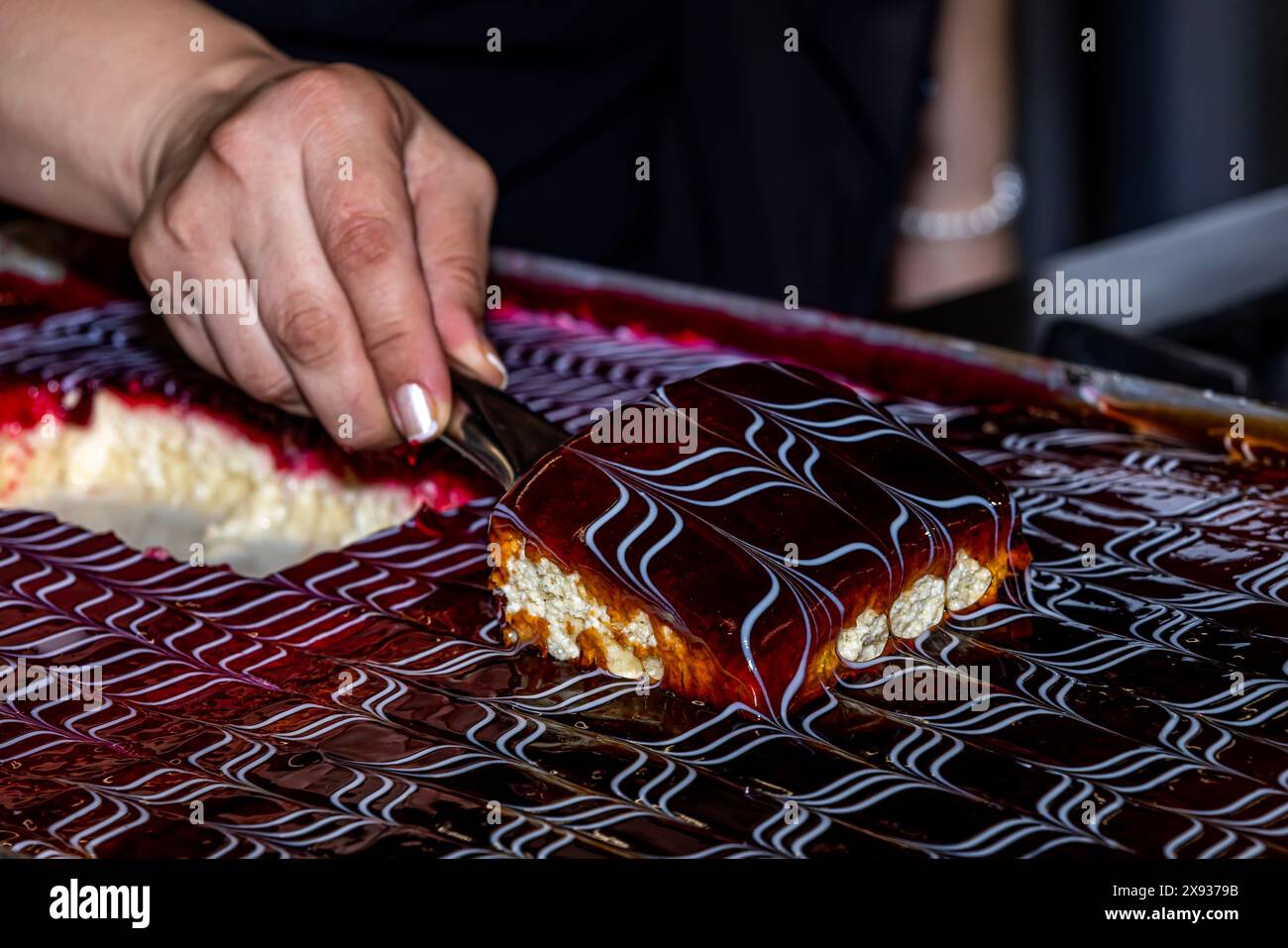 Chef prepares trilece dessert in the kitchen. Turkish Traditional ...
