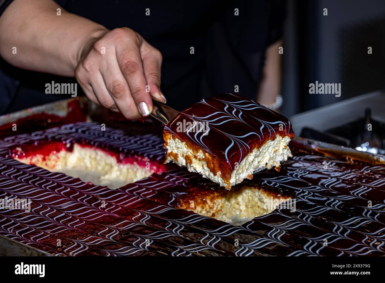 Chef prepares trilece dessert in the kitchen. Turkish Traditional ...