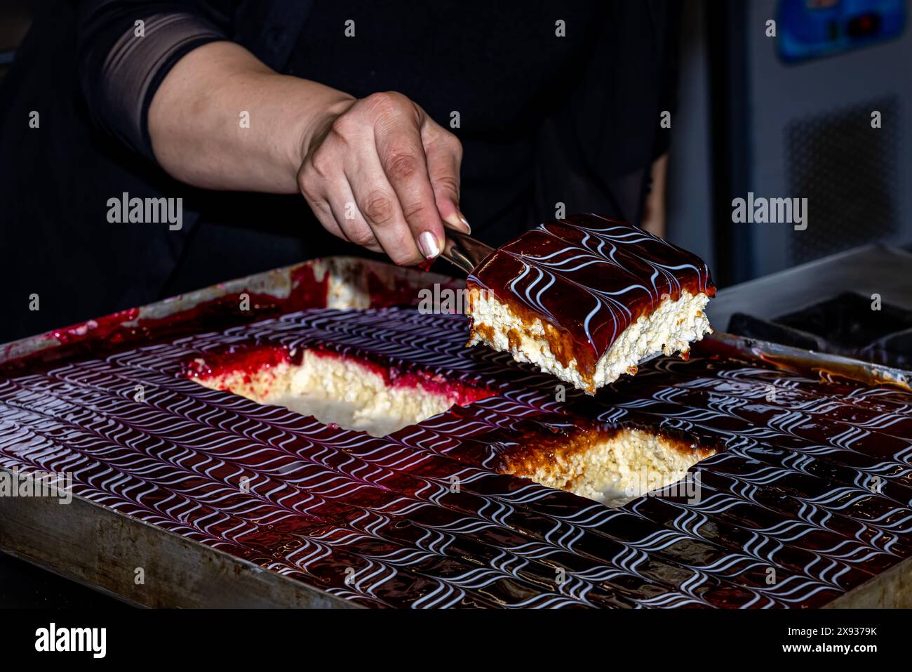 Chef prepares trilece dessert in the kitchen. Turkish Traditional ...