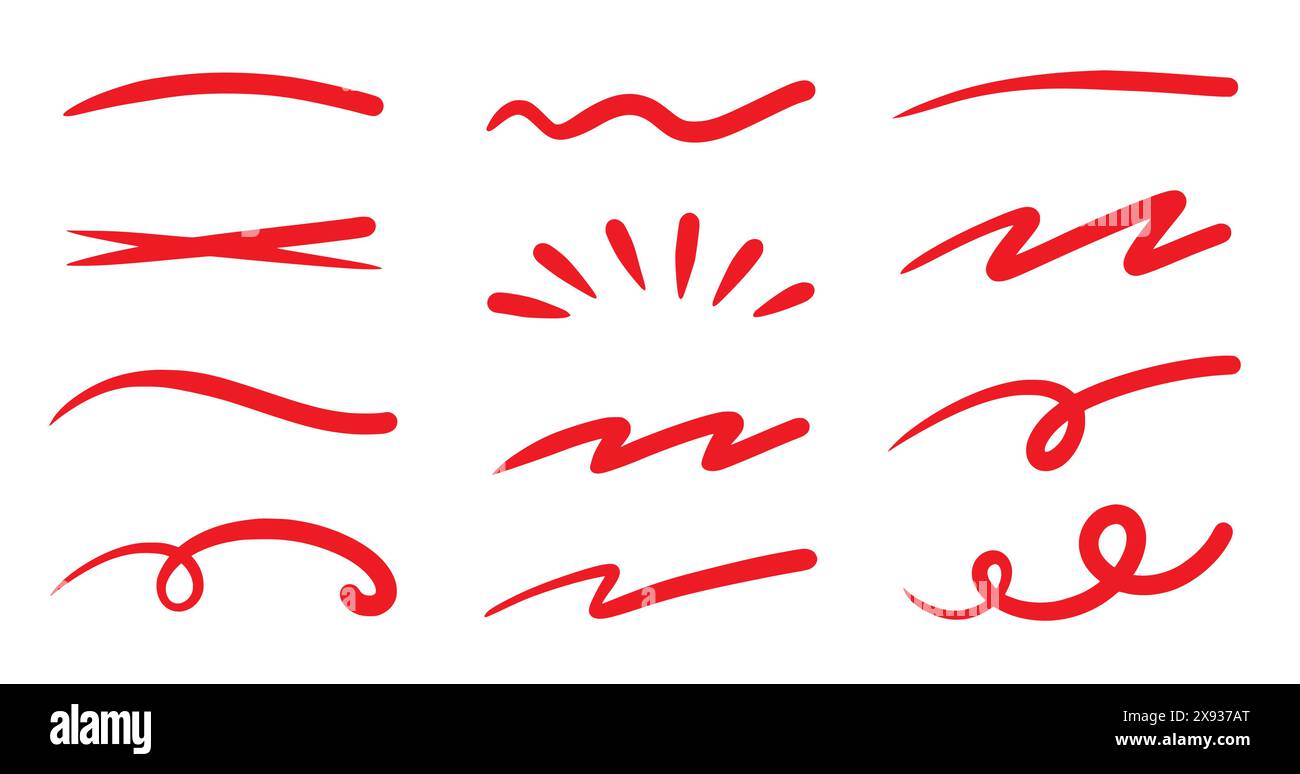 Red squiggle brush scribble underline. Marker pen emphasis highlight ...