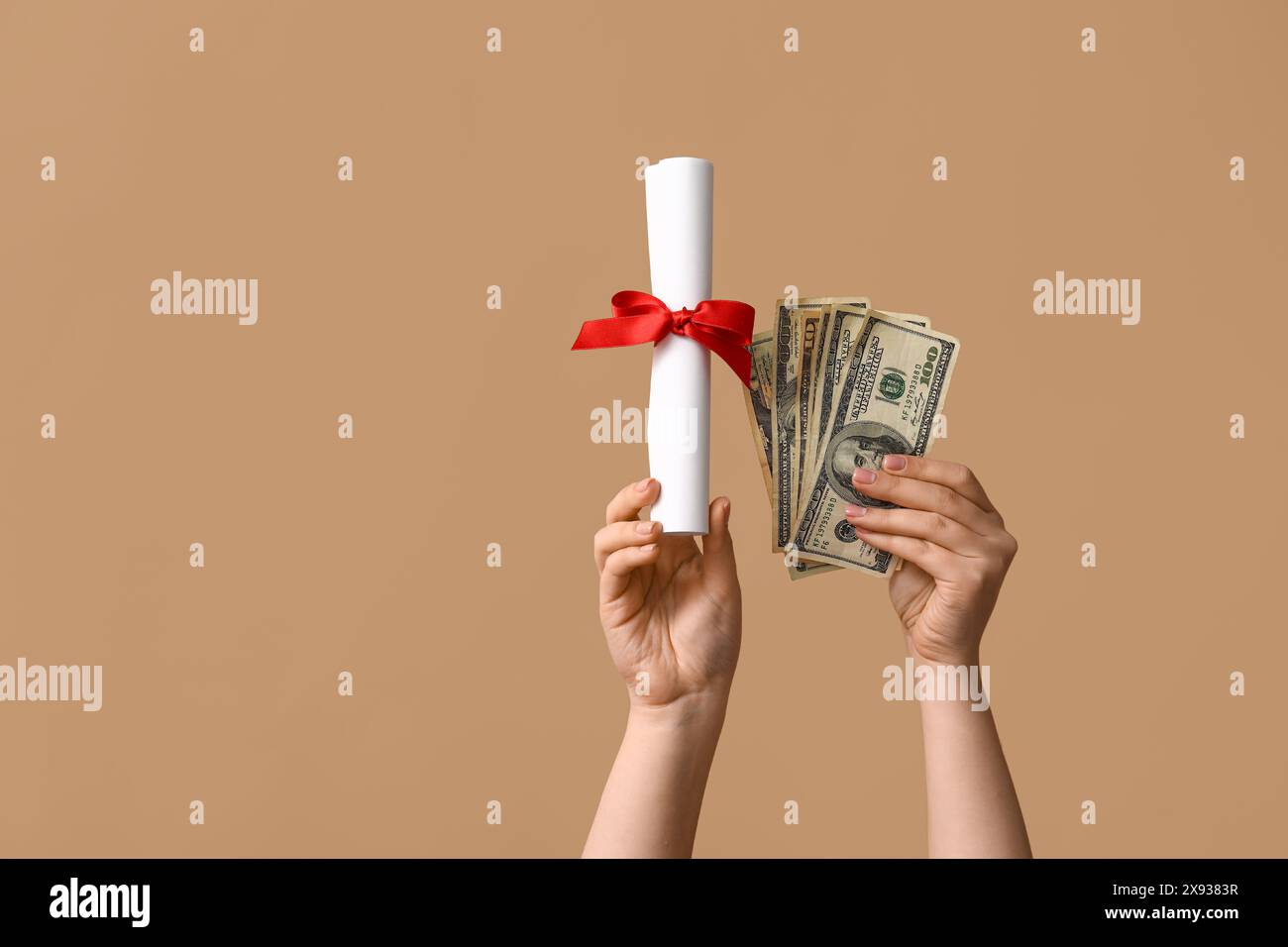 Female hands money diploma hi-res stock photography and images - Alamy
