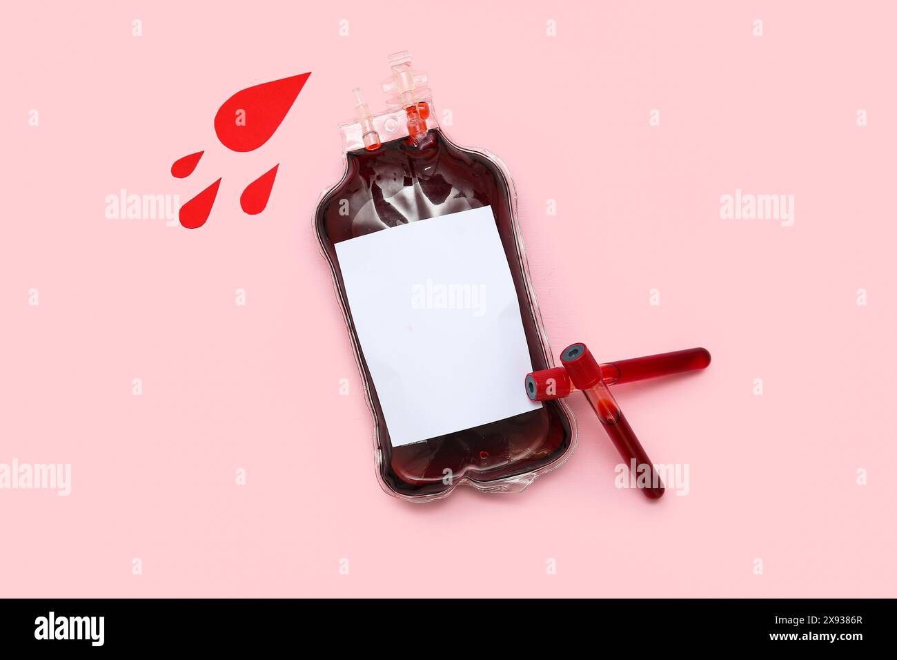 Composition with blood pack for transfusion, test tubes and paper drops ...