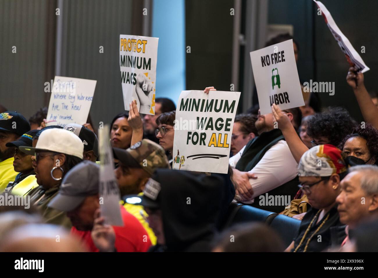 Seattle, USA. 26th May 2024. The City Hall Chambers overflowed with ...