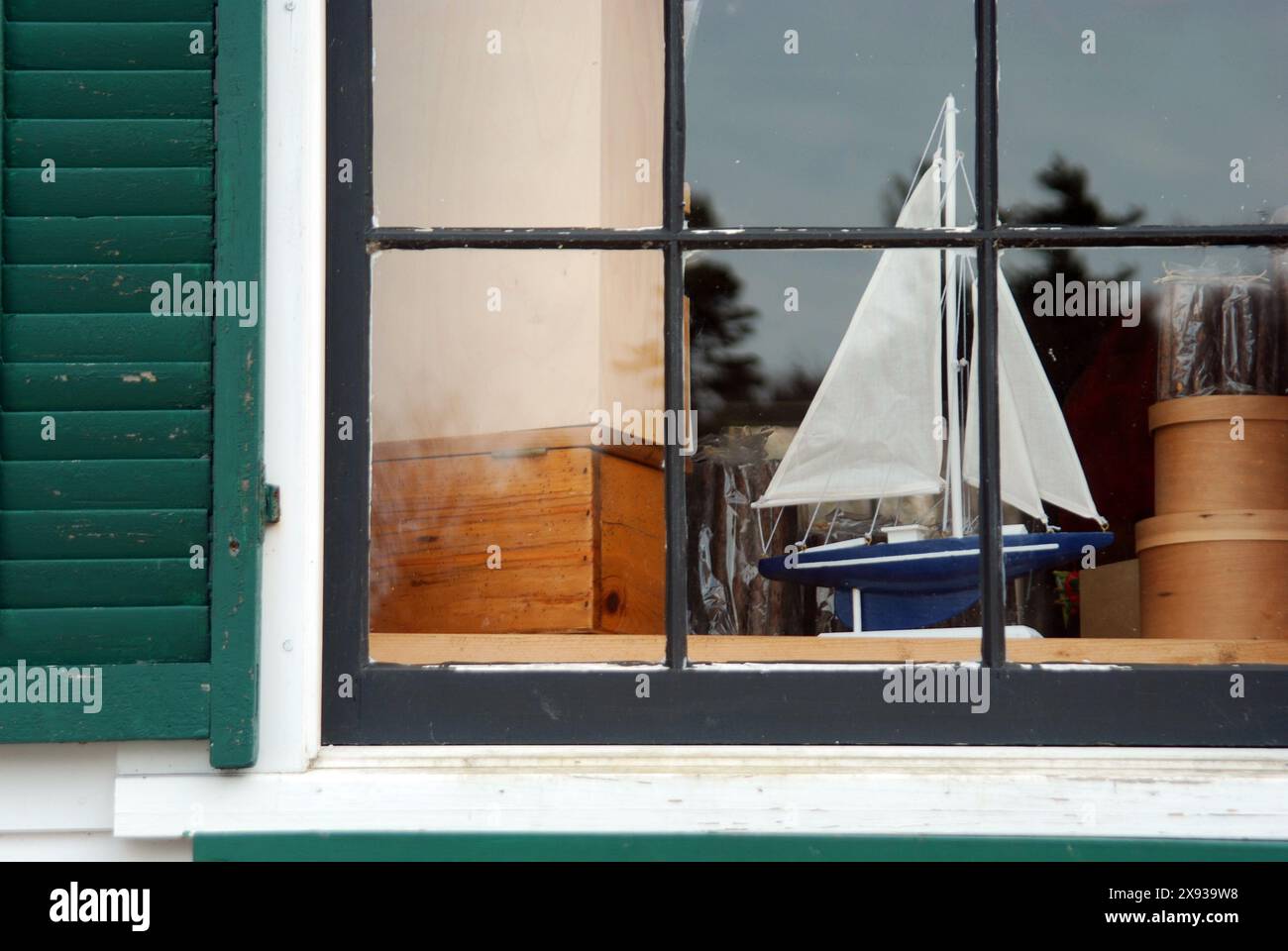 Sailboat in Window in Sunapee New Hampshire Stock Photo - Alamy