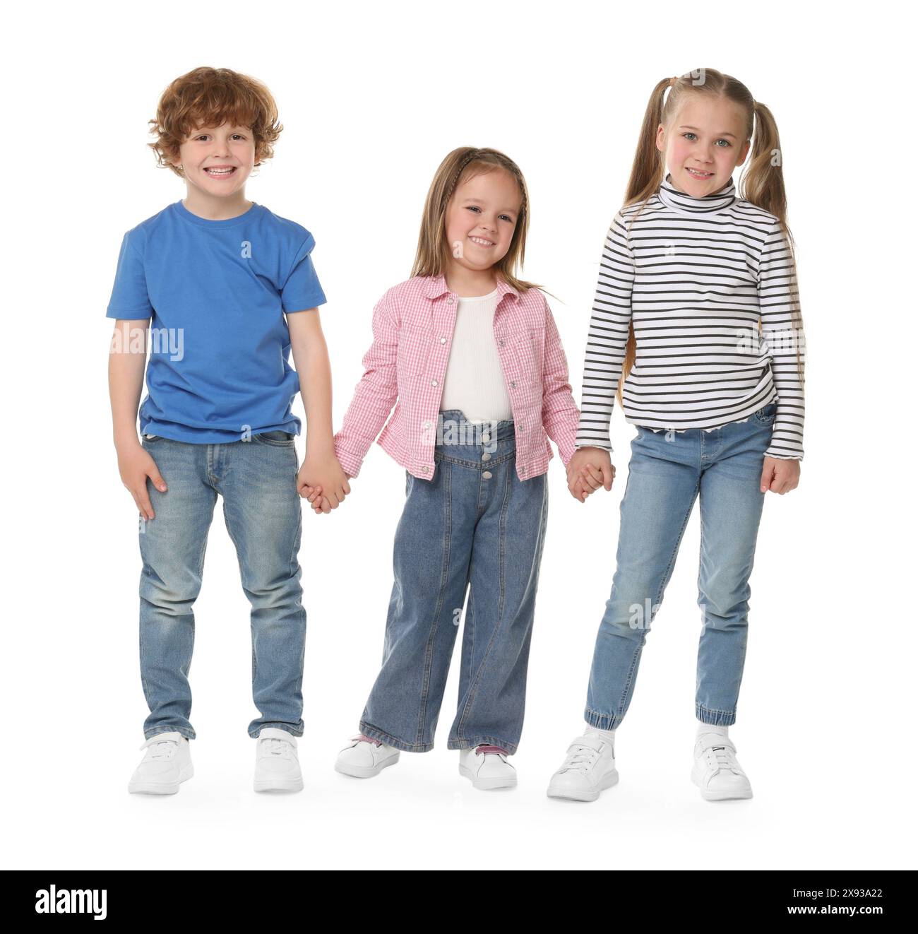 Full length portrait with group of cute children on white background ...