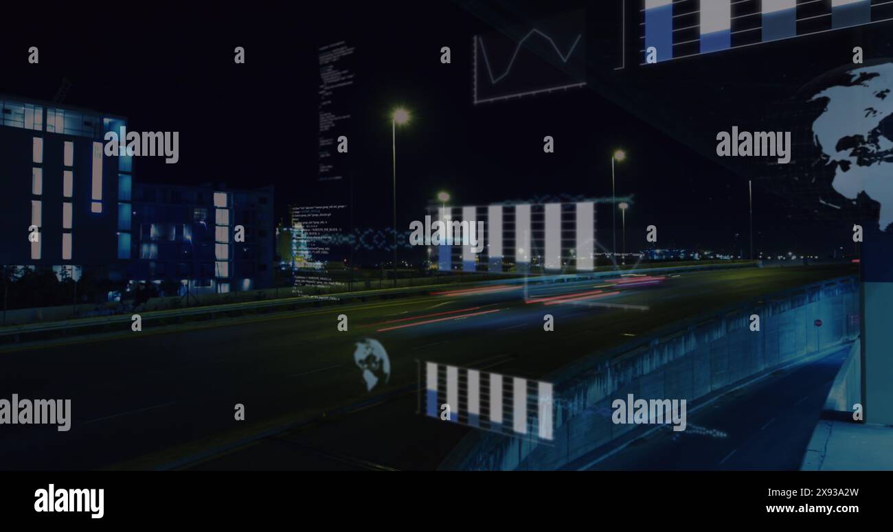 Image of statistical data processing against aerial view of city ...