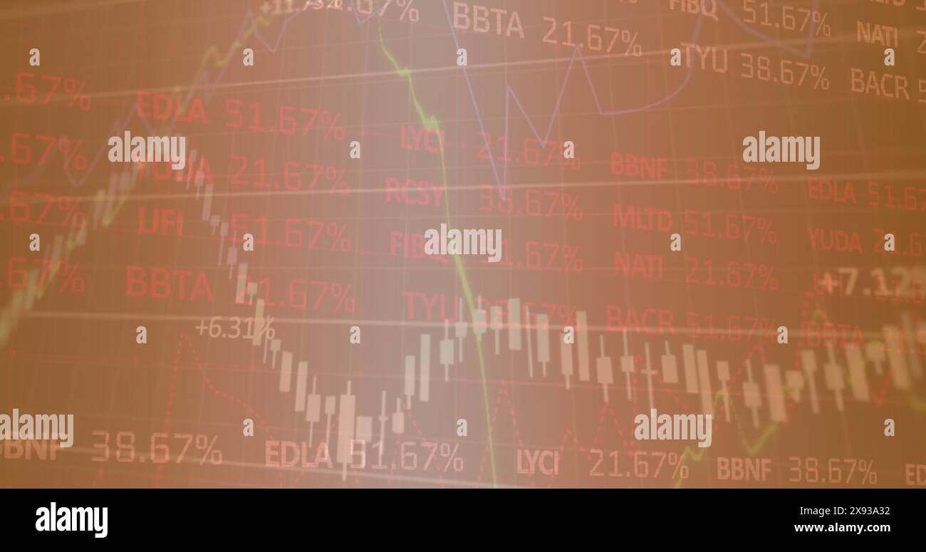 Stock market data with various financial metrics displayed on screen ...