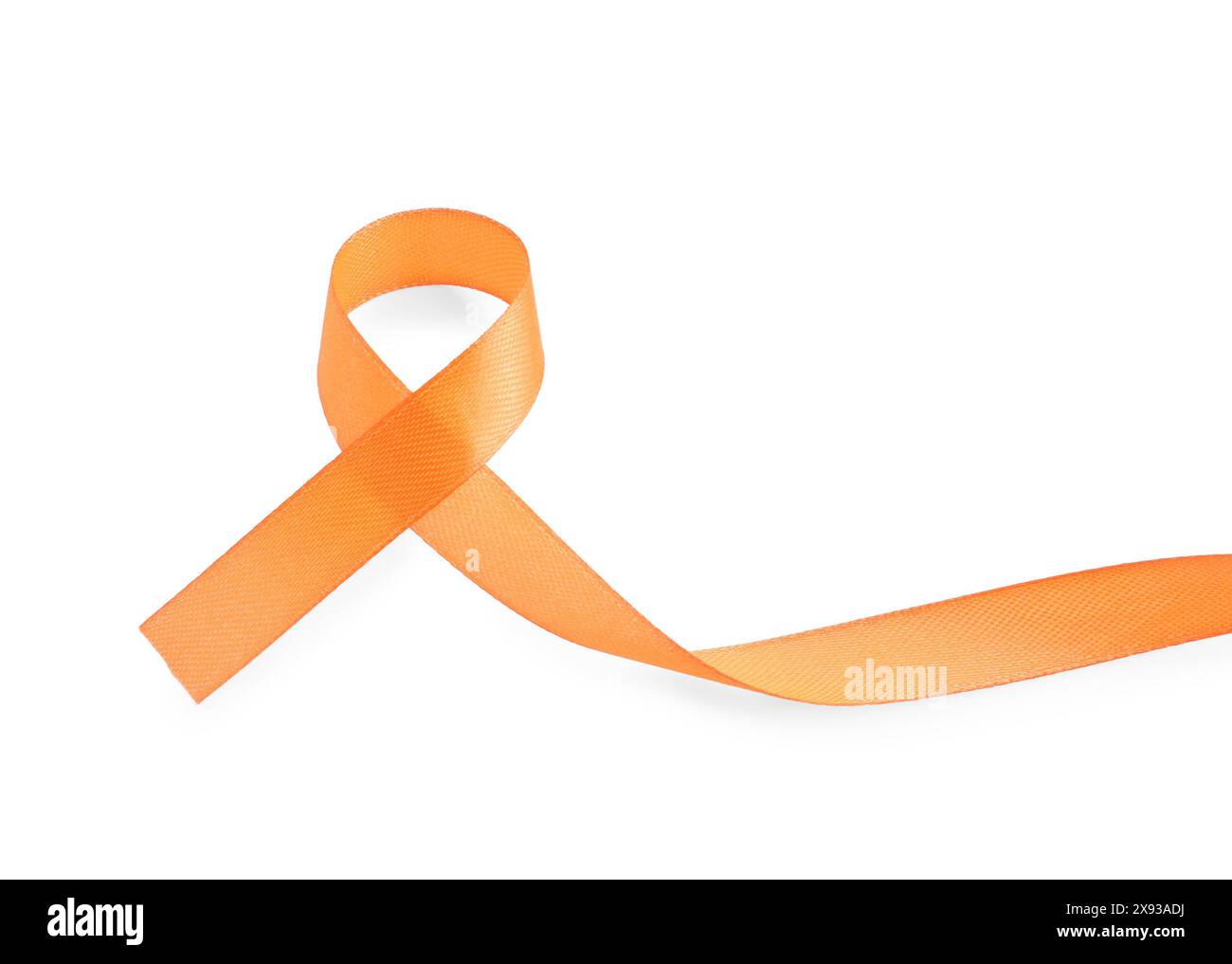 Orange awareness ribbon isolated on white, top view Stock Photo - Alamy
