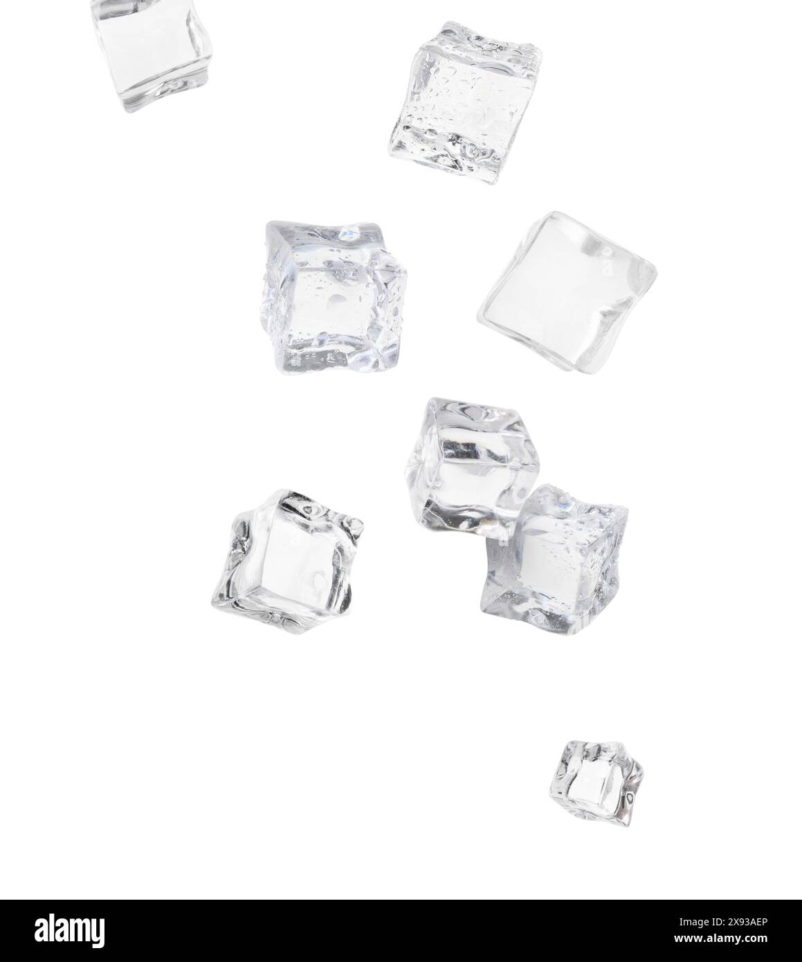 Many ice cubes in air on white background Stock Photo - Alamy