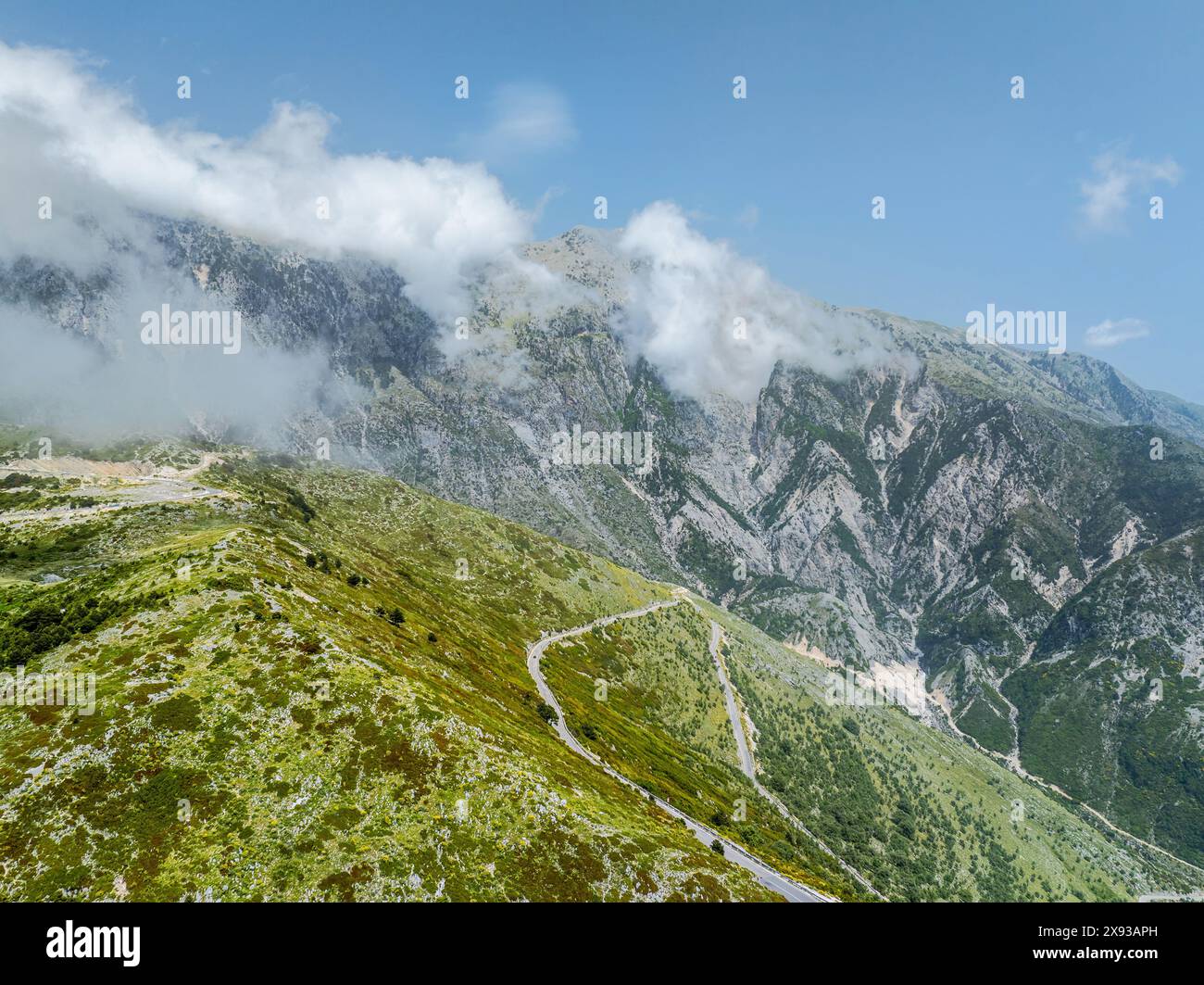 Mountains over Llogara Pass from a drone, Panorama Llogara, Ceraunian ...