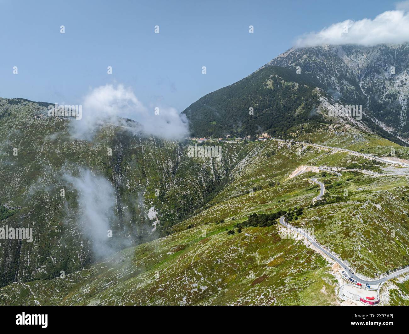 Mountains over Llogara Pass from a drone, Panorama Llogara, Ceraunian ...