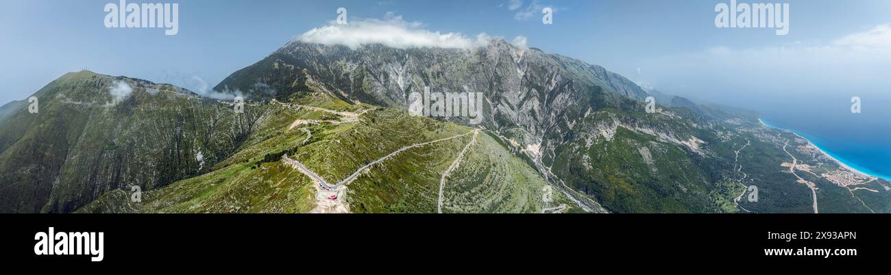 Panorama of Mountains over Llogara Pass from a drone, Panorama Llogara ...