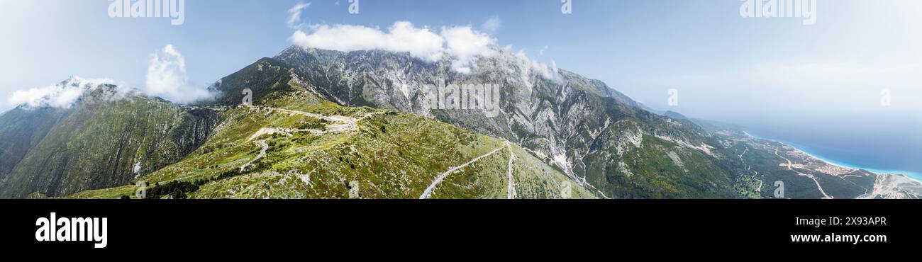 Panorama of Mountains over Llogara Pass from a drone, Panorama Llogara ...