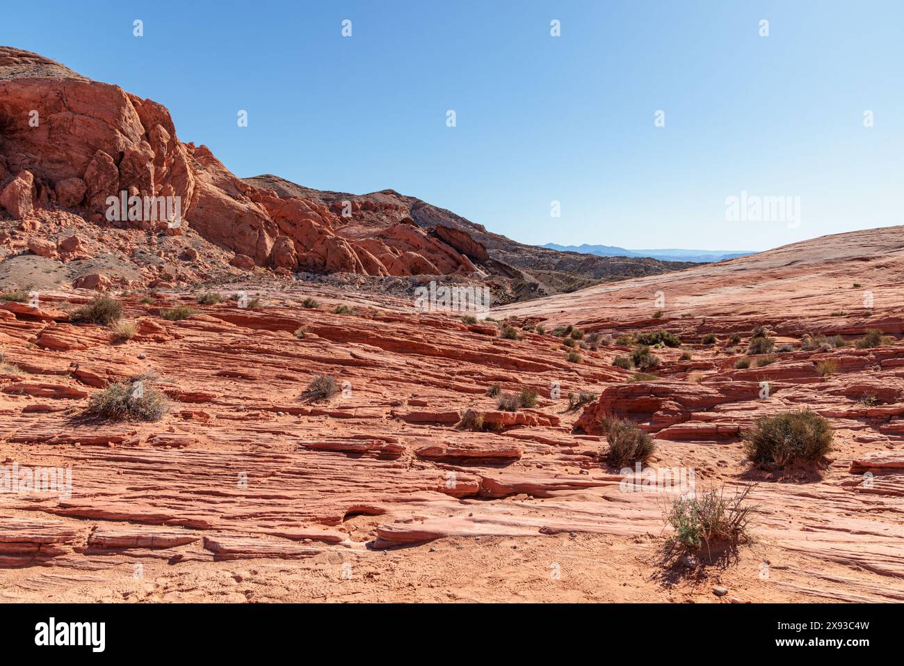 Layered rock formations along the Fire Wave Trail at Valley of Fire ...