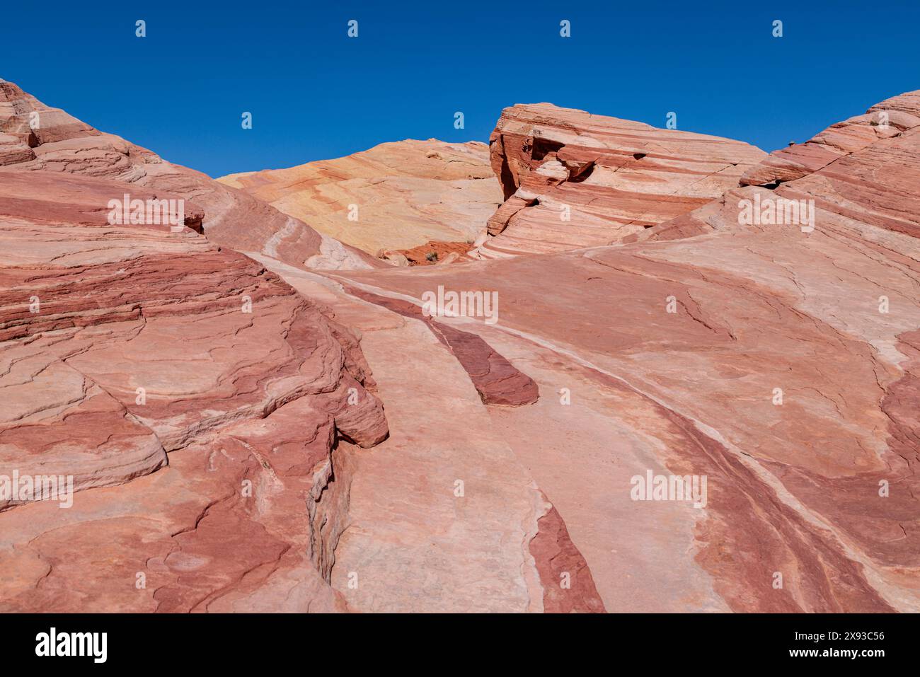 Layered rock formations along the Fire Wave Trail at Valley of Fire ...
