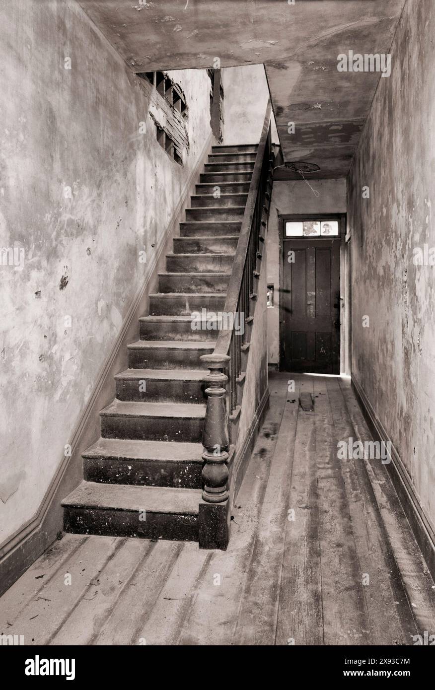 Interior view of a stairway inside the residential edifice of the North ...