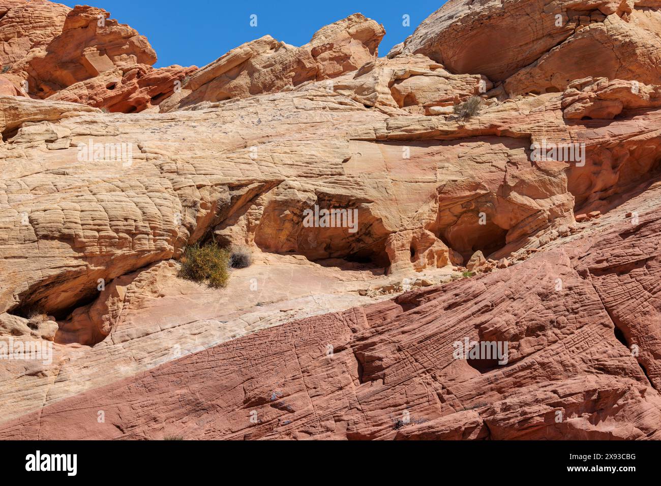Caves in rock formations along the Fire Canyon Overlook Trail at Valley ...