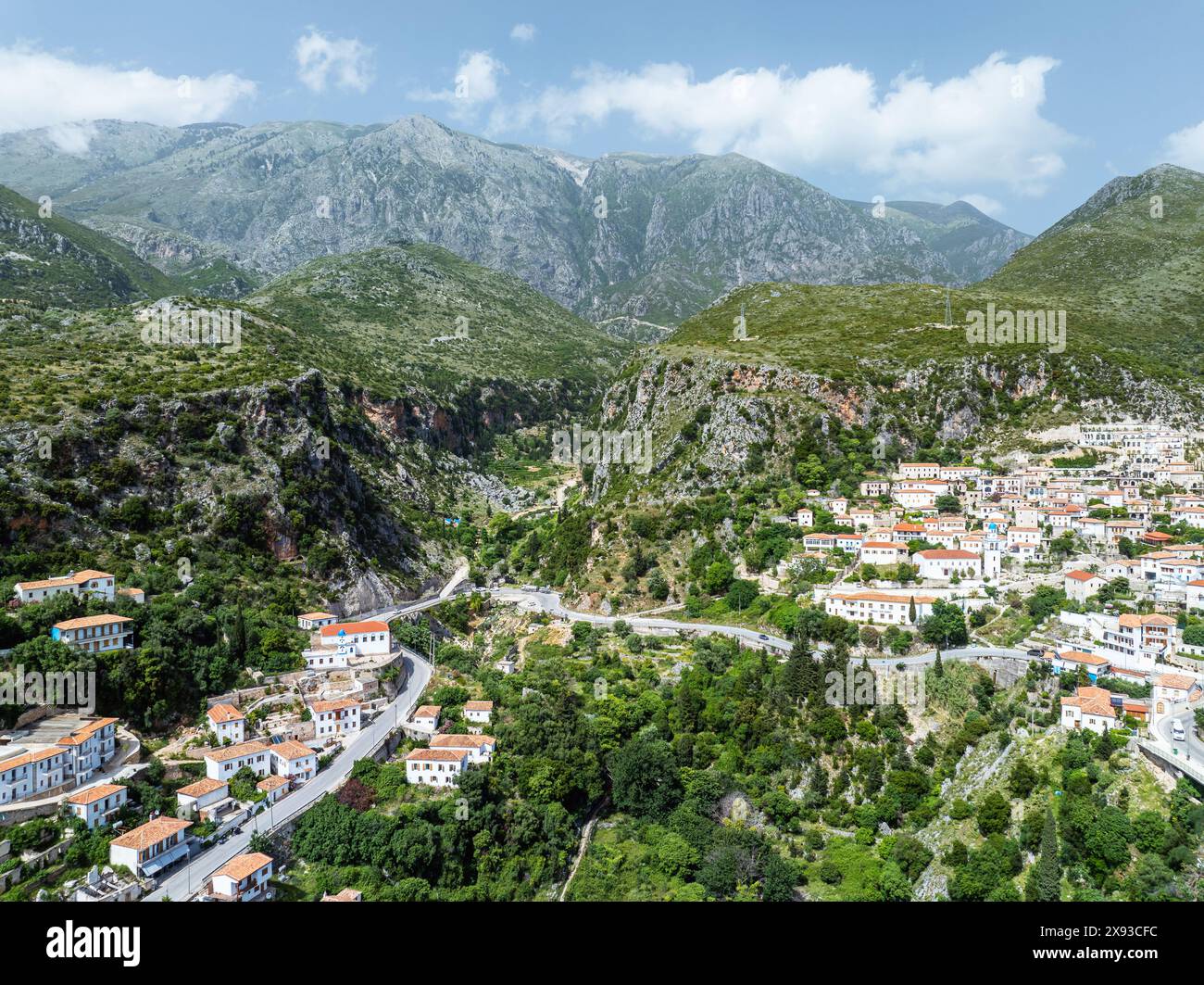Dhermi from a drone, Village in Ceraunian Mountains, Albania Stock ...