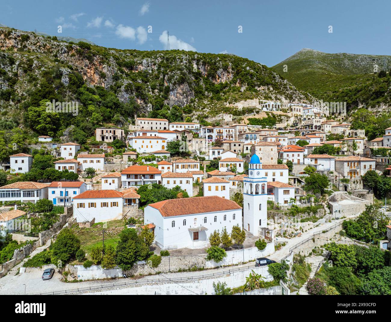 Dhermi from a drone, Village in Ceraunian Mountains, Albania Stock ...