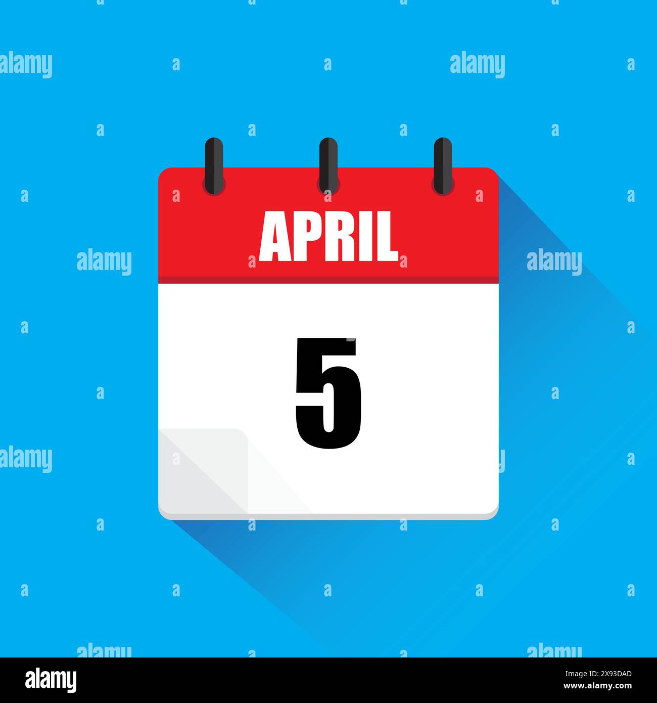 April fifth calendar. Red white vector. Blue background icon. Long ...
