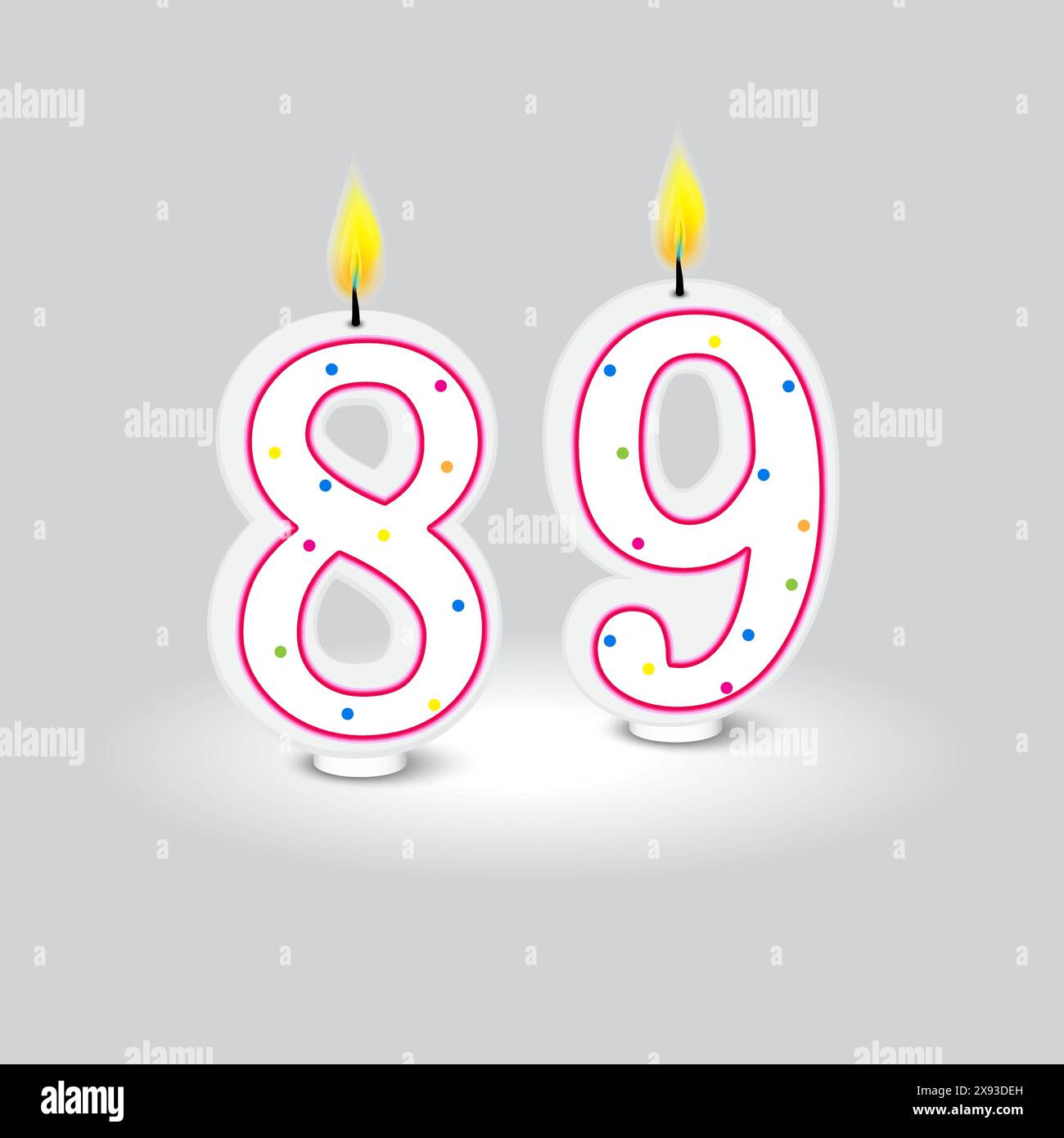 Number eighty nine. Birthday candle vector. Colorful polka dots. Grey ...