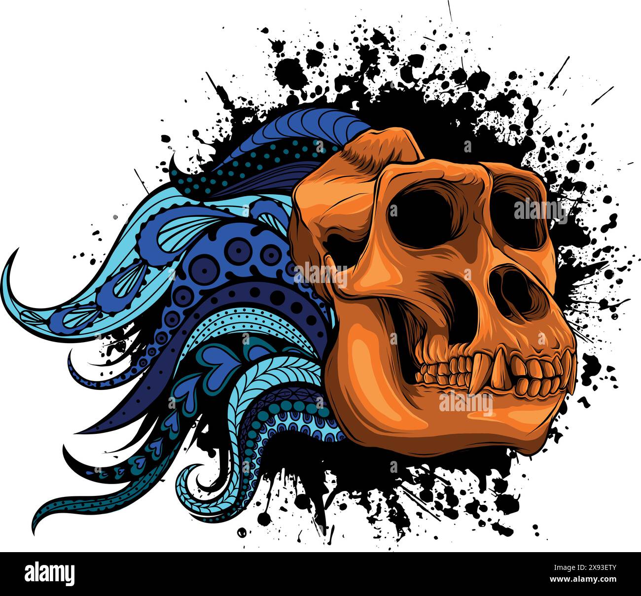 colored draw of monkey skull vector illustration design Stock Vector ...