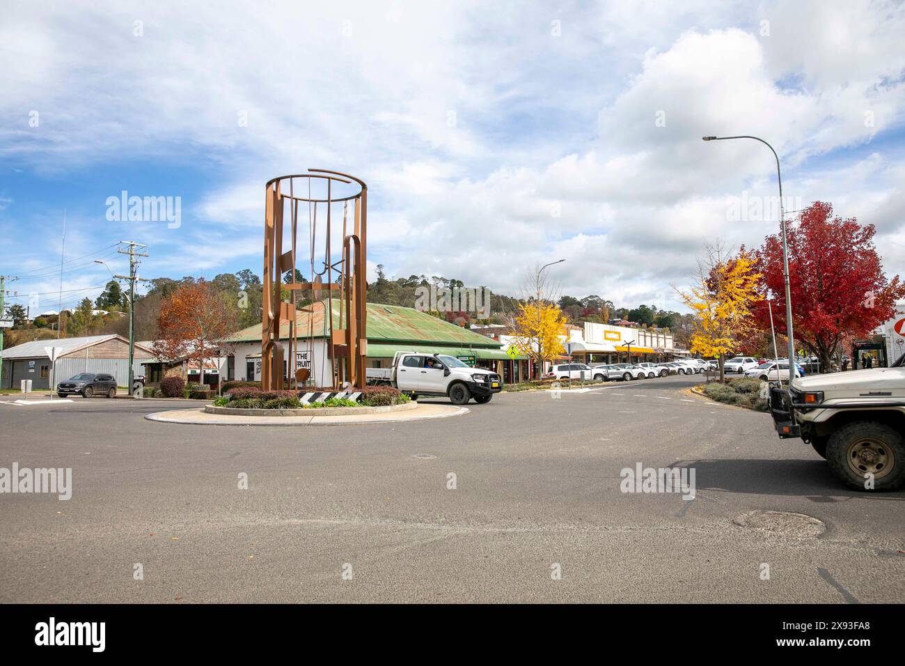 Walcha town centre, open air artwork sculpture on the roundabout in ... Walcha town centre, open air artwork sculpture on the roundabout in ...