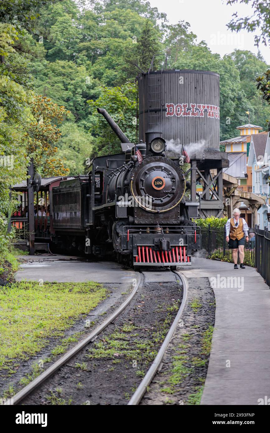 Dollywood Express steam locomotive carries guests throughout the Dollywood amusement park in ...