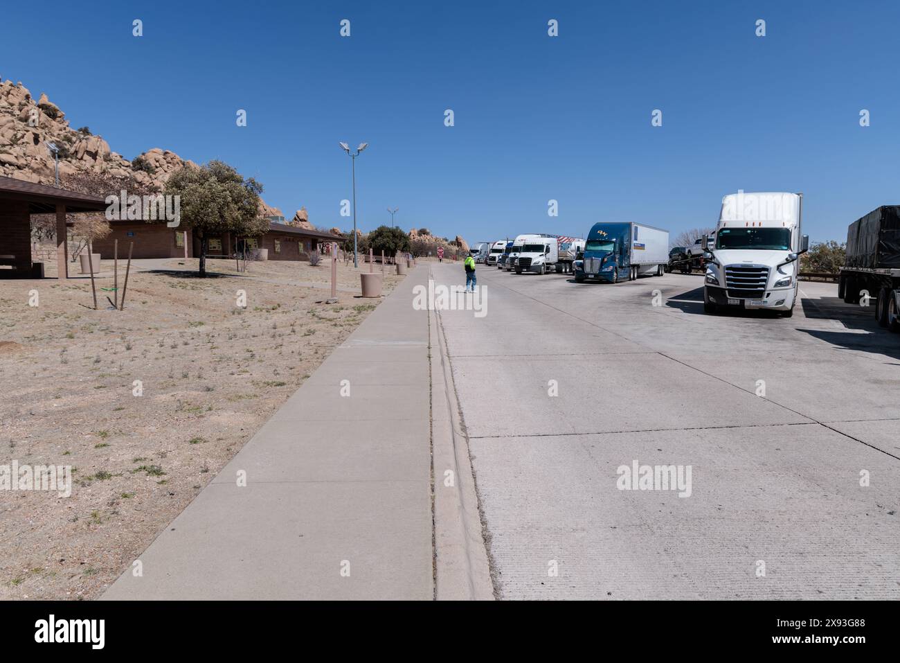 Truck driver headed back to his truck during a stop at the Texas Canyon ...