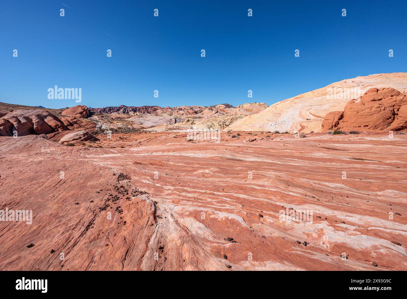 Layered rock formations along the Fire Wave Trail at Valley of Fire ...