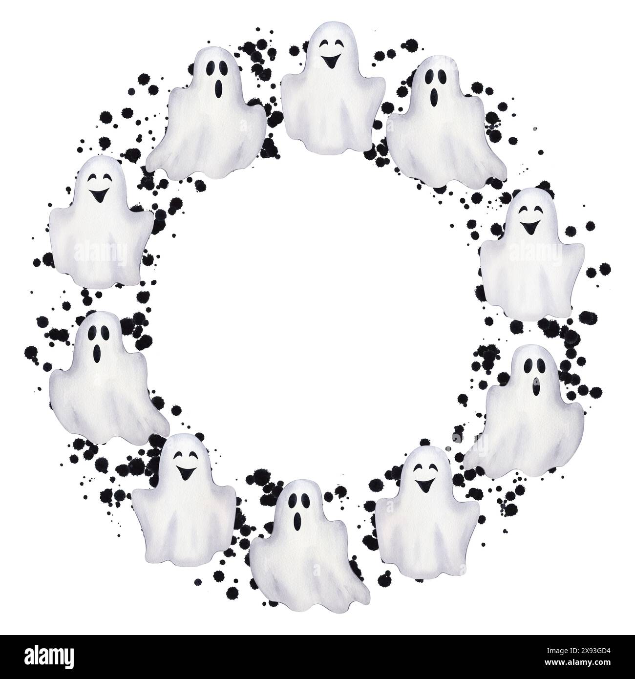 Ghost character roundelay circle wreath frame. Scream scary face ...