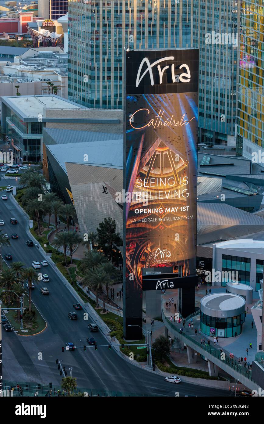 Large digital sign for the Aria resort and casino on the strip in Las ...
